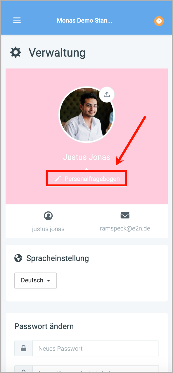 e2n perso: Personalfragebogen